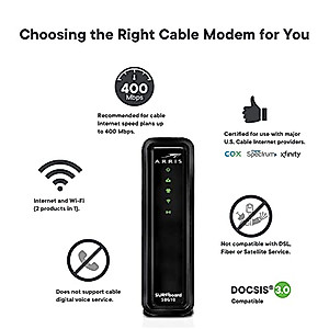 arris surfboard ac1600 dual band router with 16x4 docsis 3.0 cable modem black (Renewed)