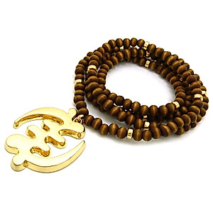 GWOOD Gye Nyame African Pendant with Brown Wood Bead Necklace