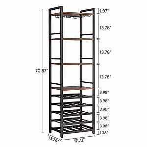 Tribesigns 20 Bottle Wine Bakers Rack, 9 Tier Freestanding Wine Rack with Glass Holder and Storage Shelves, Multi-Function Wine Bar Cabinet Bottle Holder for Kitchen, Dining Room, Rustic Brown