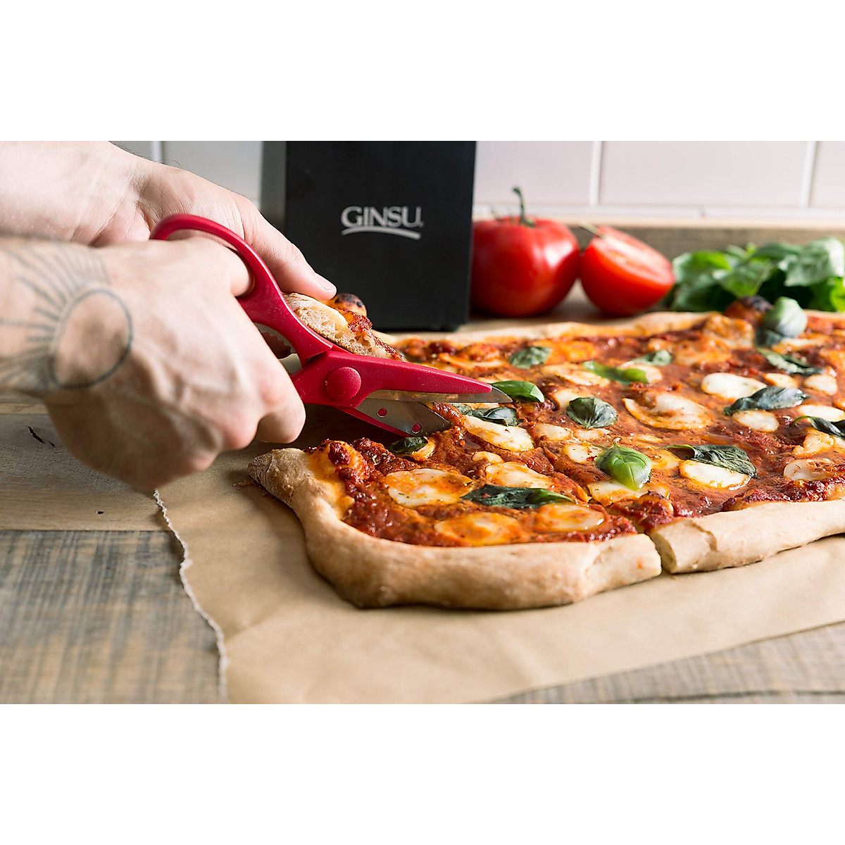 Ginsu Kiso 14-Piece Red Knife Set with Black Block - Dishwasher Safe and Always Sharp