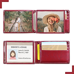 IamaCos Women Bifold Wallet Compact Artificial Leather Wallets RFID Blocking Credit Card Holder 4 Card Slots 3 ID Windows Red