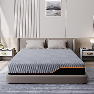 ESHINE King Memory Foam Mattress 14 inch - King Size Green Tea Mattress with Cooling Gel Memory Foam for Pressure Relief, 14 inch Mattress in a Box for Back Pain, CertiPUR-US Certified, Dark Grey