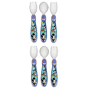 The First Years Disney Mickey Mouse Toddler Utensils - Stainless Steel Baby Spoons and Baby Forks - Toddler Silverware - 4 Pairs