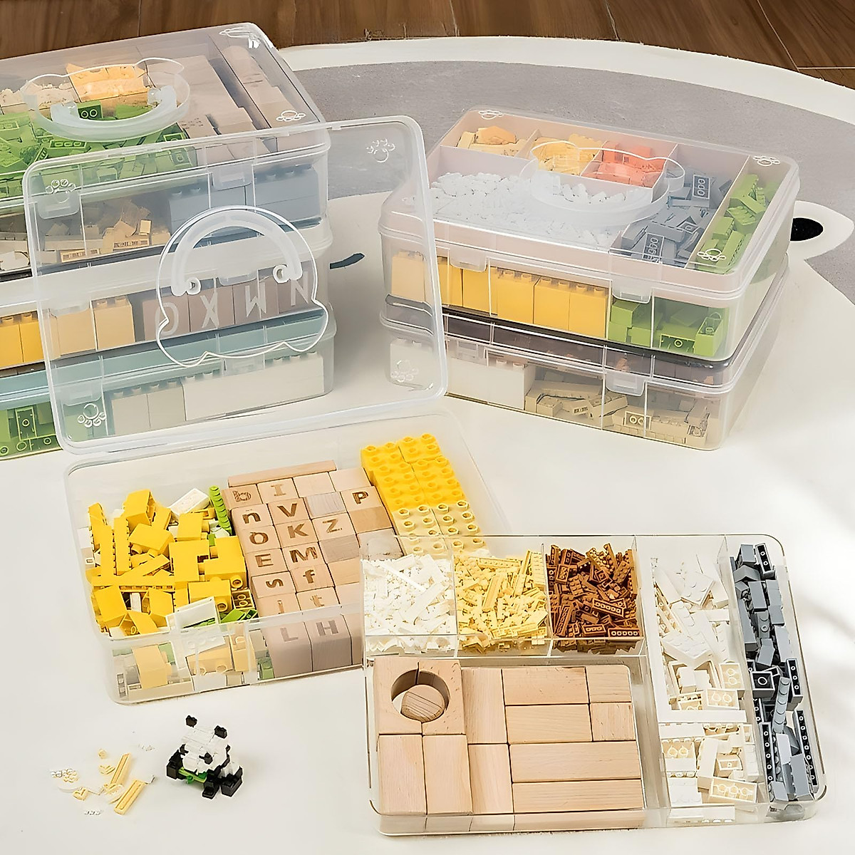 Clear Craft Organizer Storage Bins with Removable Tray, 2 Layer Stackable Plastic Storage Container Box Case for Beading, Jewelry Making, Art Craft Supplies, Sewing kits, Stationery, Pens, Markers