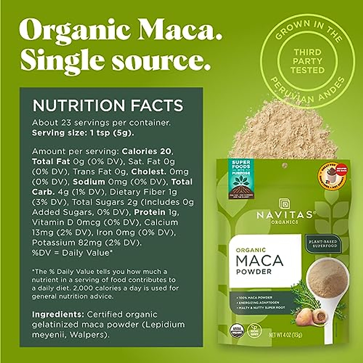 Navitas Organics Maca Powder, 4 oz. Bag, 23 Servings — Organic, Non-GMO, Low Temp-Dried, Gluten-Free