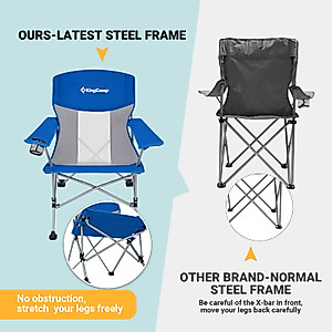 KingCamp Oversized Heavy Duty Outdoor Camp Lightweight Portable Lawn Chair Sturdy Steel Frame Supports 300 lbs with Cup Holder for Sports Fishing Picnic, one Size, Blue&Gray