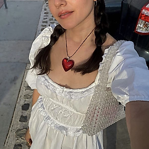 YURAOER Y2K Red Heart Necklace for Women - Chunky Glass Puffy Red Heart Choker Necklace Y2K Aesthetic Grunge Jewelry Gifts (red glass)