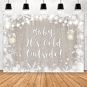 Aperturee It's Cold Outside Baby Shower Backdrop 7x5ft Winter Wonderland Christmas Xmas Rustic Wood Floor Festival Snowfall Snowflake Photography Background Party Decorations Banner Photo Booth