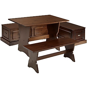 Riverbay Patio Conversation Kitchen Backless Breakfast Corner Nook Table Booth Bench Dining Set with Hidden Storage in Walnut Brown