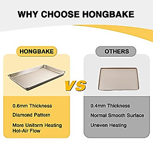 Jelly Roll Pan 15x10 - HONGBAKE Commercial Cookie Sheets for Baking with Diamond Texture Surface, 57% Thicker Carbon Steel Baking Sheet for Oven, Nonstick Cooking Tray