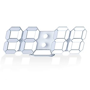 EDUP Home 3D LED Digital Wall Clock Desk Alarm Clock with Remote Control for Kitchen Bedroom Office, Fashion 9.7" LED Night Light Decor Clock Adjust Brightness 12H/24H Time Date Temperature White