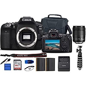 Camera EOS 90D Kit DSLR Camera Pro Bundle + 18-135 is USM Lens + Case + Sandisk 128GB Memory Card + Card Reader + Tripod + Cleaning Kit (International Model)