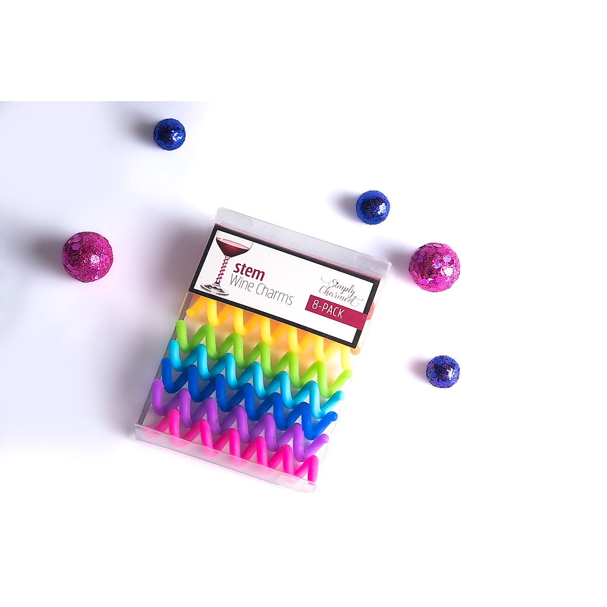 Simply Charmed Wine Glass Charms Set of 8 Silicone Drink Markers for Cocktails, Martinis, Champagne Flutes and More