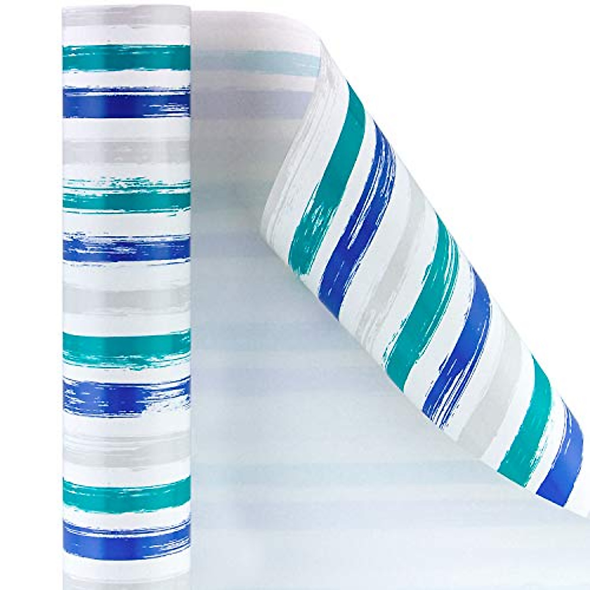 WRAPAHOLIC Wrapping Paper Roll - Blue Navy and Grey Lines Print for Birthday, Holiday, Wedding, Baby Shower Wrap - 30 inch x 33 feet