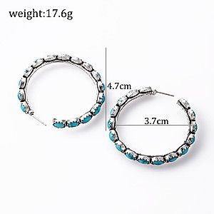 Turquoise Bohemian Metal Hoop Fashion Earring, Silver-Tone Faux Turquoise Hoop Earrings