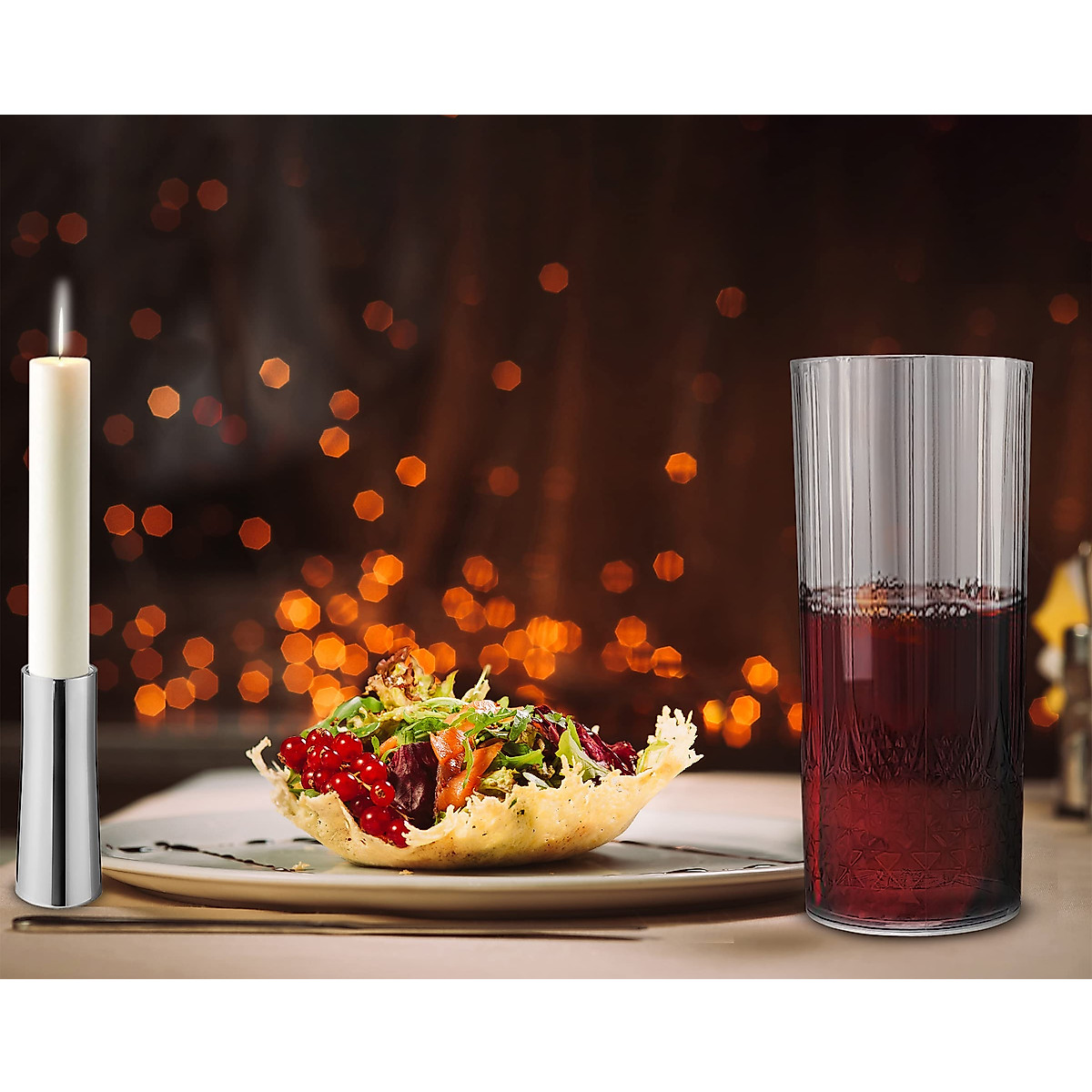 PARTY BARGAINS 8 Crystal-Like Highball Glasses (14oz) - Disposable Shatterproof Elegant Design Glass Sets for Drinking, For Pool Parties, Outdoors Receptions, Weddings