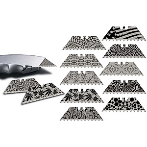 NDZ Performance Serrated Steel Blade Replacement for Utility Knife & Box Cutters, Custom Double Sided Laser Engraved Designs, Silver - Skull - 1 Pack