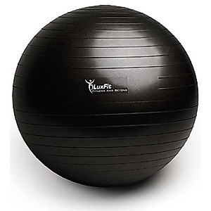 LuxFit Exercise Ball, Premium EXTRA THICK Yoga Ball '2 Year Warranty' - Swiss Ball includes Foot Pump. Anti-Burst - Slip Resistant! 45cm, 55cm, 65cm, 75cm, 85cm Size Fitness Balls (Black, 65cm)