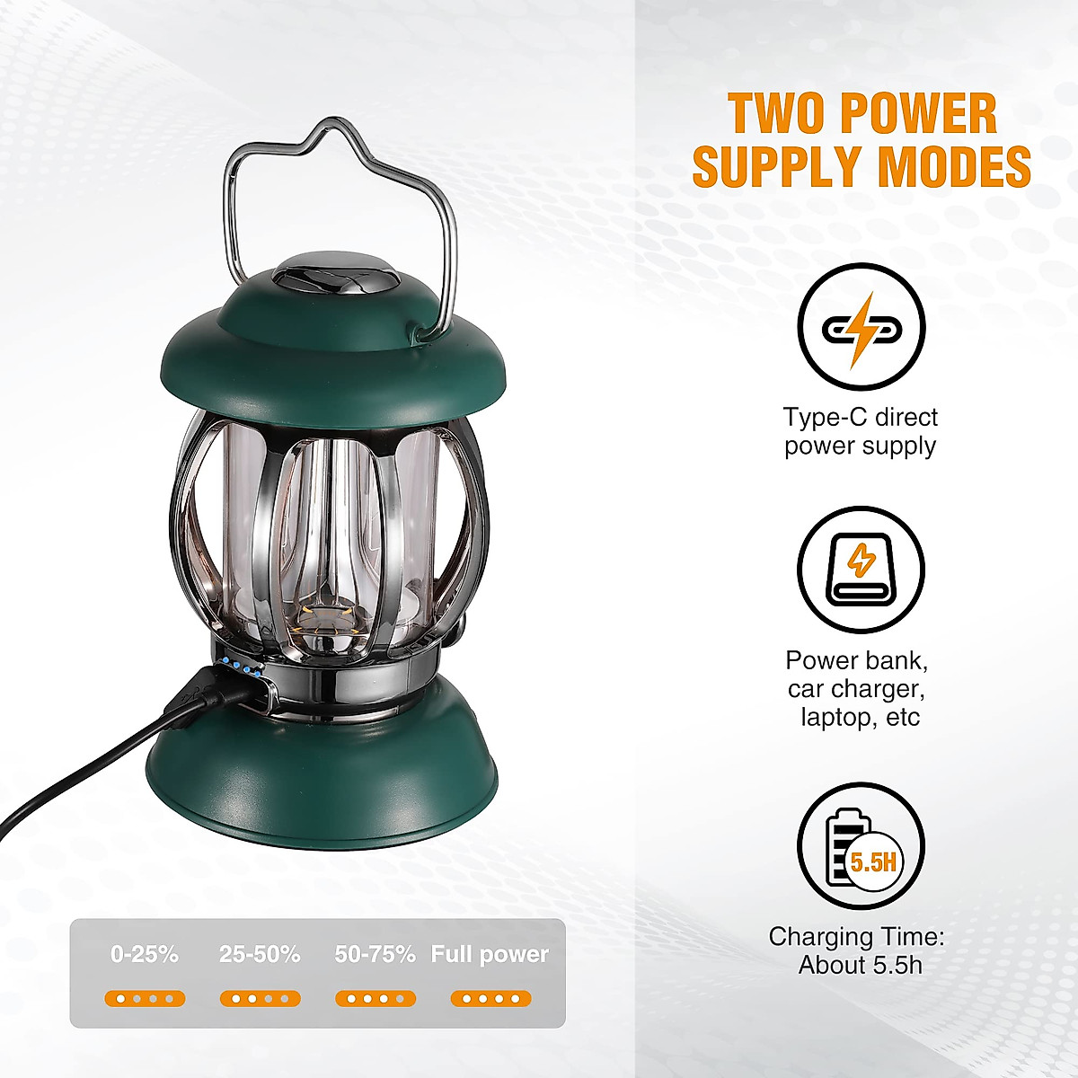 EverBrite Camping Lantern Rechargeable, Retro Metal Camping Light, 4400mAh Battery Powered Hanging Vintage Camping Lamp, 3 Light Modes, Outdoor Tent Light, Emergency Lantern for Power Outage - Green