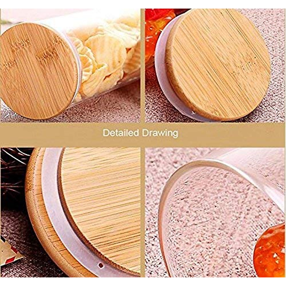 Glass Food Storage Jar with Natural Wood Lid - Coffee Bean & Kitchen Container for Tea Dry Fruit Nuts Candy Seasoning Spaghetti Clear Sealing size 750ML/25.4oz