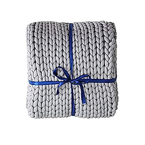 ZonLi Knitted Weighted Blanket 15 pounds (Light Grey, 48''x72''), Cooling Chunky Knit Weighted Blanket Twin Size, Handmade Cozy Home Decor for Sofa Bed