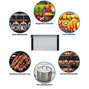 iFealClear Roll Up Dish Drying Rack, Over The Sink Stainless Steel Roll-up Dish Drying Rack for Kitchen Counter, Foldable Dish Drainer for Kitchen Dishes, Cups, Fruits and Vegetables (20.5" *17.5")