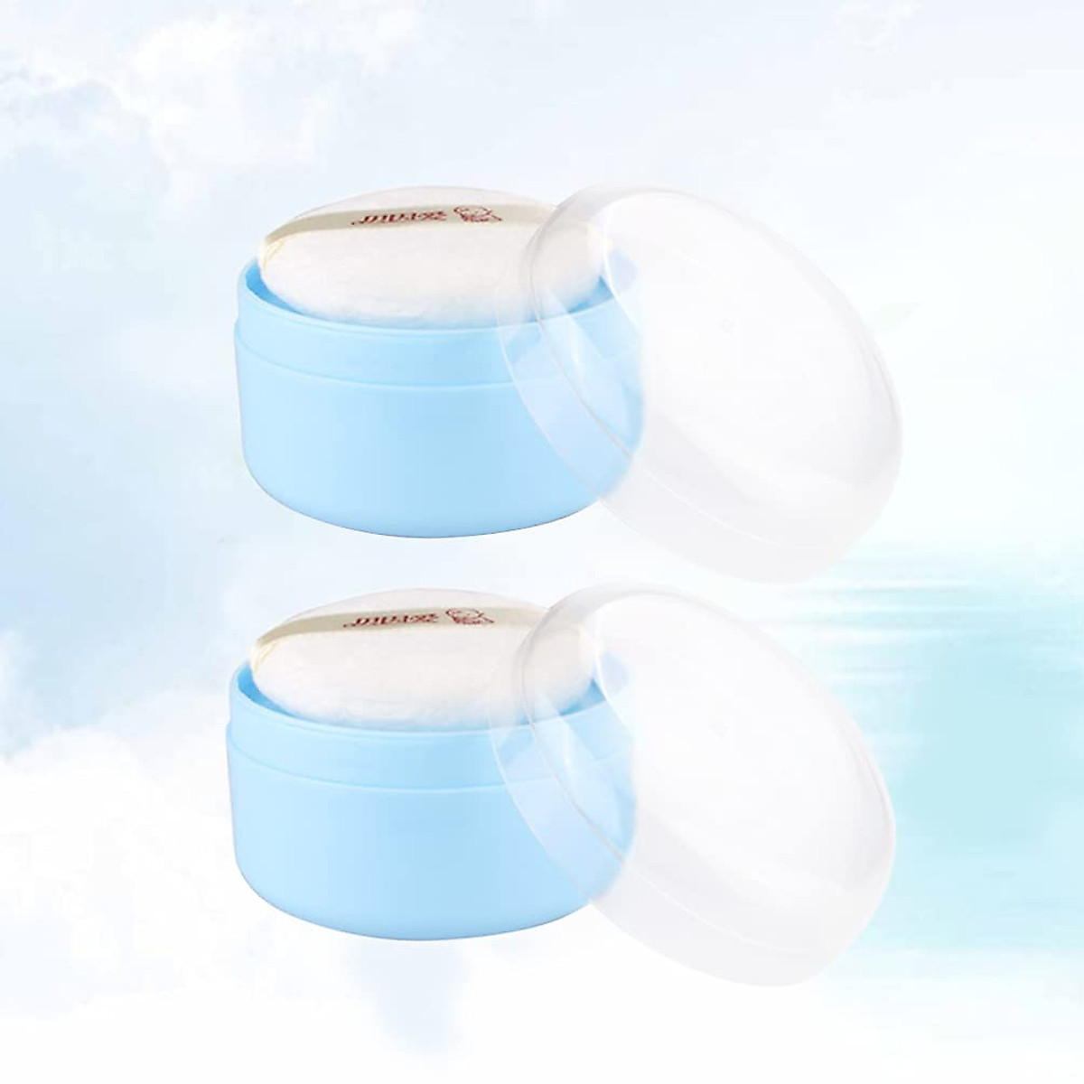 Powder Puff 2 Pcs Powder Puff Case Portable Empty Body Powder Container Dispenser Case with Sifter and Powder Puffs for Infant Baby Newborn Baby Puffs