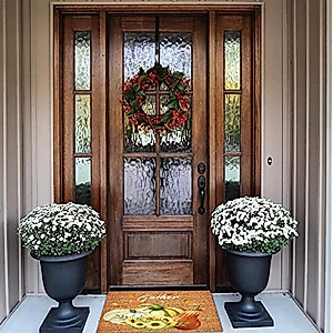 Fall Gather Coir Doormat Weather Resistant Door Mats Outdoor Funny Indoor Outdoor Welcome Front Entrance Doormat Autumn Pumpkin Sunflowers Fall Welcome Mat Front Door Entryway Mats 16x24in