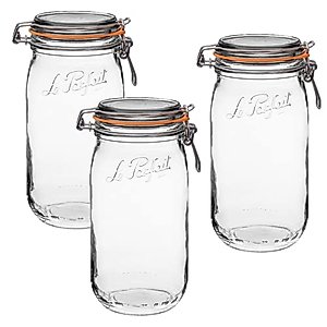 Le Parfait Super Jar - 1.5L French Glass Canning Jar w/Round Body, Airtight Rubber Seal & Glass Lid (48oz/Quart & Half, Pack of 3)
