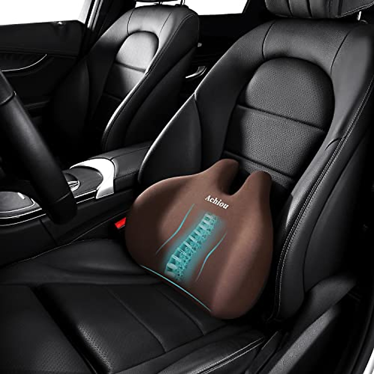 Achiou Lumbar Support Pillow for Office Chair, Back Support Pillow for Back Pain Relief, Car Seat Computer Gaming Chair Pad, Memory Foam Back Cushion, Improve Posture Cushion