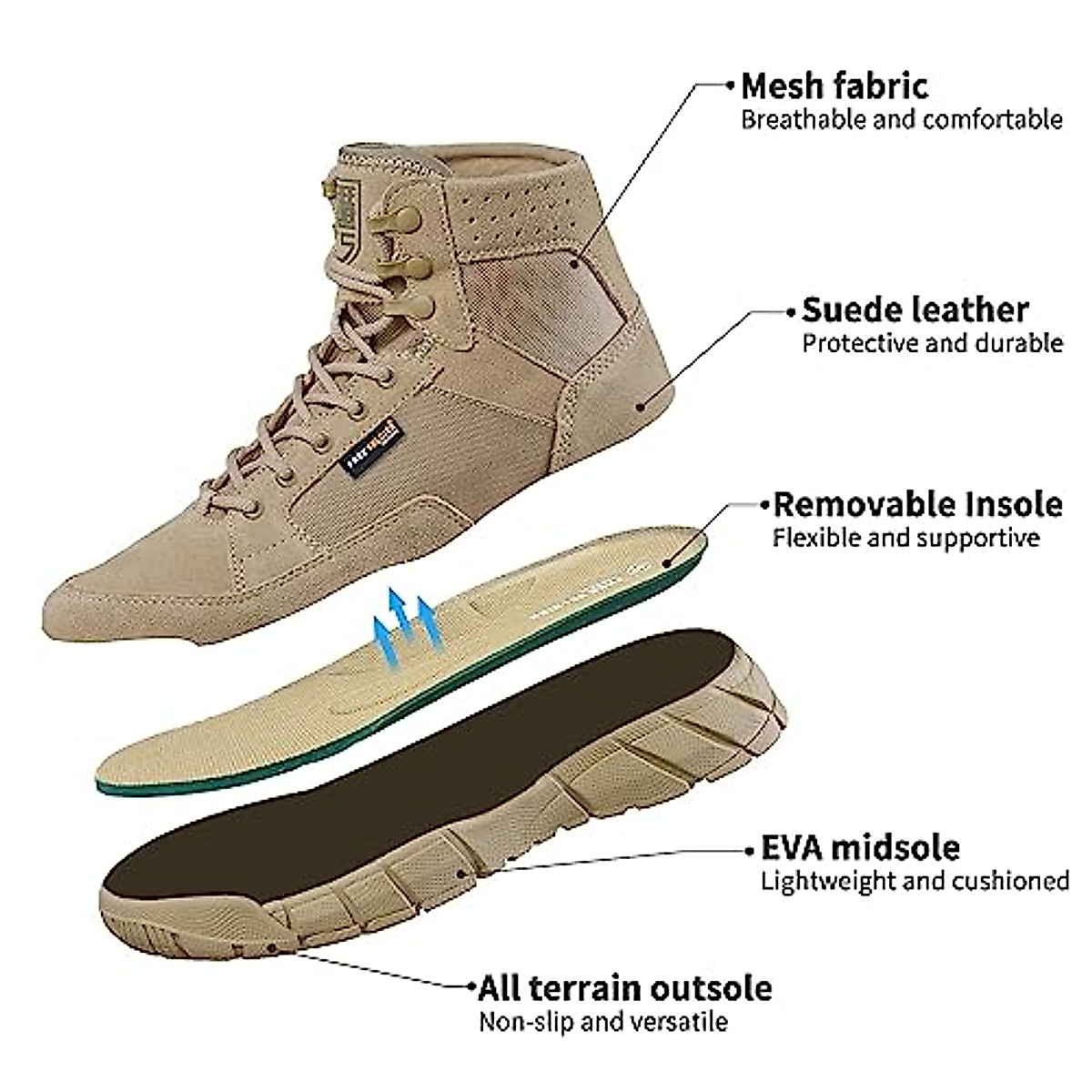 FREE SOLDIER Men's Tactical Boots 6 Inches Summer Lightweight Breathable Desert Boots with Thin Durable Fabric (Tan, 10)
