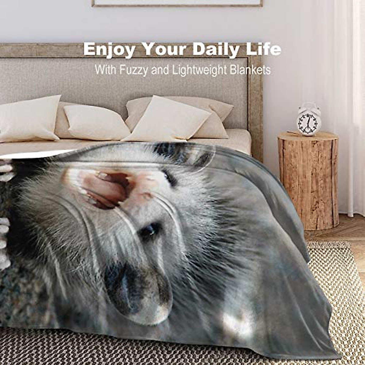 Flannel Fleece Throw Blanket Baby Possum Pattern Breathable Air-Conditioned Quilts for Camping Traveling Cozy Warm Bed Blanket for Women Men, 30 x 40 in