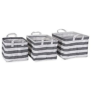 DII Cotton/Polyester PE Coated Assorted Laundry Bins, Assorted Small Bins, Gray