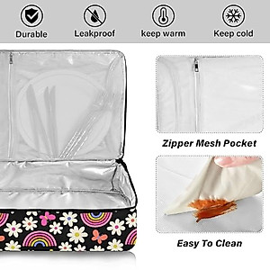 Kcldeci Insulated Thermal Food Carrier Insulated Casserole Carrier for Hot or Cold Food,Daisy Flower Rainbow and Butterfly Insulated Tote Bag for Potluck Cookouts Parties Picnic,Lasagna Lugger