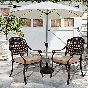 MAGIC UNION 2 Pieces Patio Dining Chairs, Outdoor Cast Aluminum Chairs with Armrest, Patio Bistro Chair Set of 2 for Garden, Backyard, Deck (2pcs A- Grid Chair with Khaki Cushion)