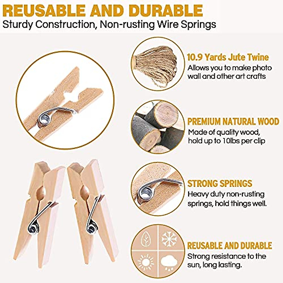 Mini Clothespins, Mini Clothes Pins for Photo Natural Wooden Small Picture Clips for Crafts 1 Inch 100 PCS Tiny Pegs Decorative Wood Clips for Wall Hanging Pictures