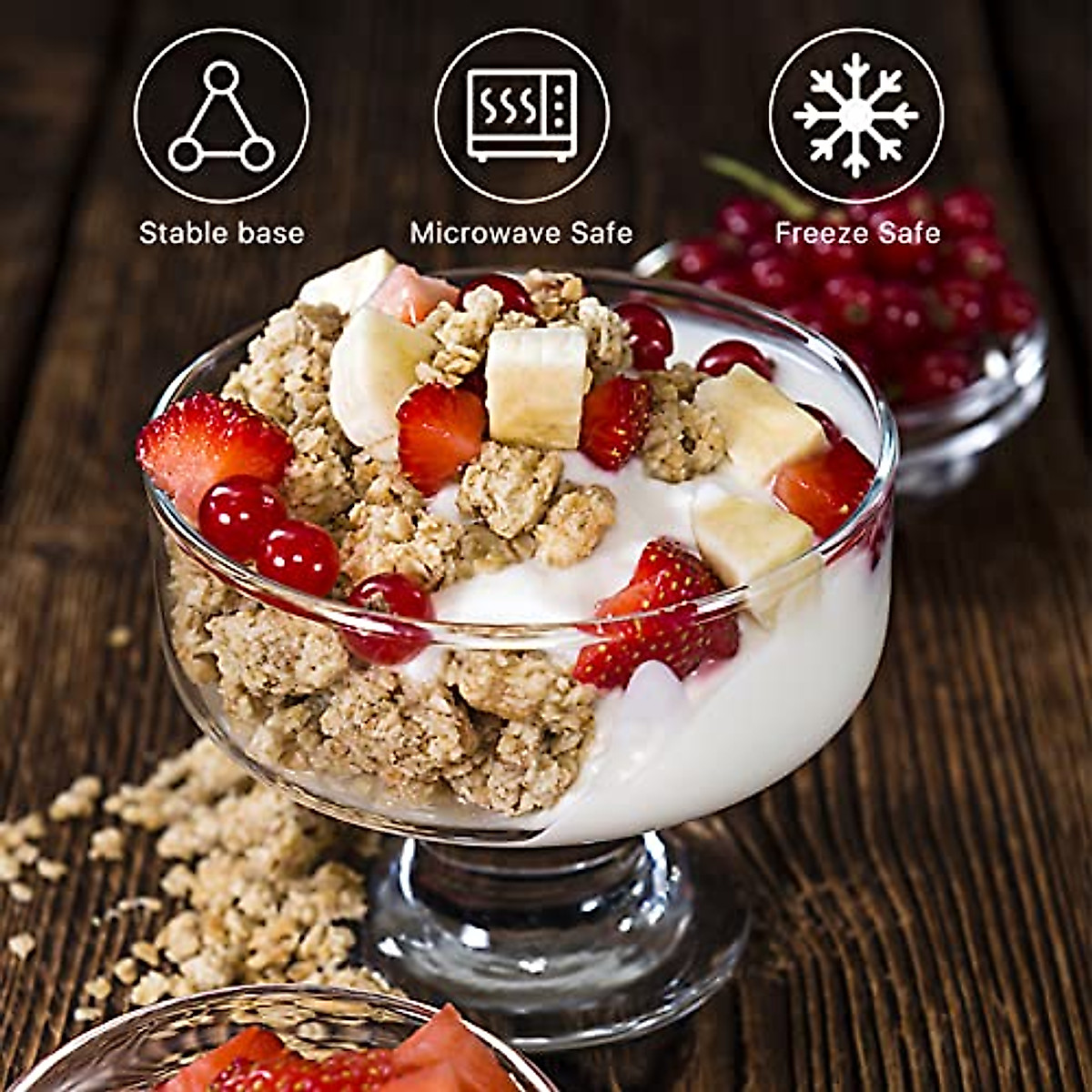 Worldity Glass Dessert Bowls Set of 4, 6.42oz Ice Cream Bowls with Spoons, Crystal Dessert Cups, Lead-free Ice Cream Bowls for Appetizers Ice Cream Cocktail Pudding Fruit Sauce