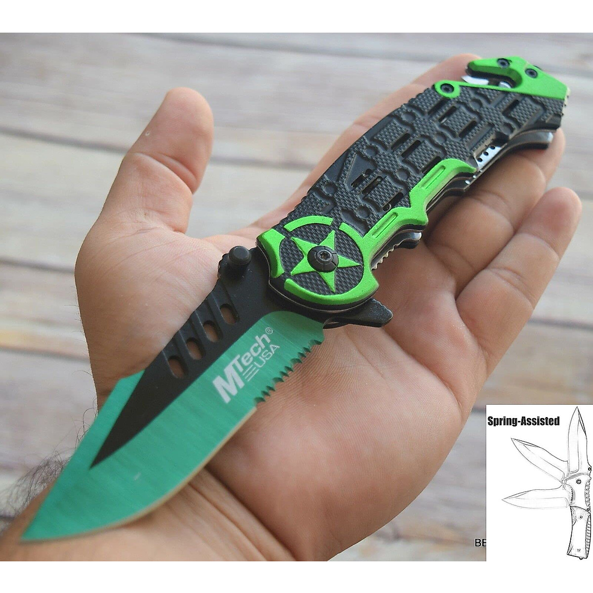 8.25 Inch Mtech Tactical Rescue Stainless Steel Open Folding Pocket Knife With Clip Outdoor Survival Hunting Knife for Camping by Survival Steel