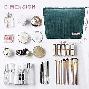 MOMOJULI Corduroy Makeup Bag Cosmestic Bag 2pcs Large Capacity Ladies Women Aesthetic Make Up Organizer Accessories Zipper Pouch Purse （Beige+Green）
