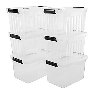 Ucake 12 Quart Clear Plastic Storage Box, Latching Box with Lid and Handle, Set of 6