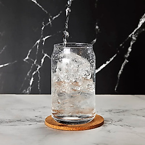 Altfun Drinking Glasses with Bamboo Lids,Glass Straw and Coaster 4pcs-16oz Can Shaped Glass Cups,Beer Glasses,Iced Coffee Glasses,Cute Tumbler Cup,Ideal for Cocktail,Whiskey,Gift-2 Cleaning Brushes