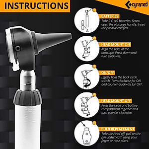 Cynamed 2-in-1 Ear Scope Set - Multi-Function Otoscope for Ear, Nose & Eye Examination- Professional Kit for Home and Medical Students - Sight Chart, Replacement Tips, and Carry Case