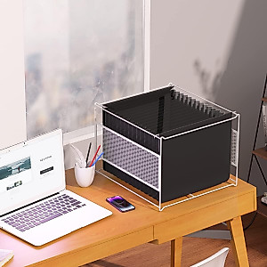 Plastic Expanding Hanging File Folders Letter Size,13 Expandable Pockets,Colored and Blank Tabs,Innovative Accordion Hanging Folder for Filing Cabinet,Fun Storage Office Supplies,Black