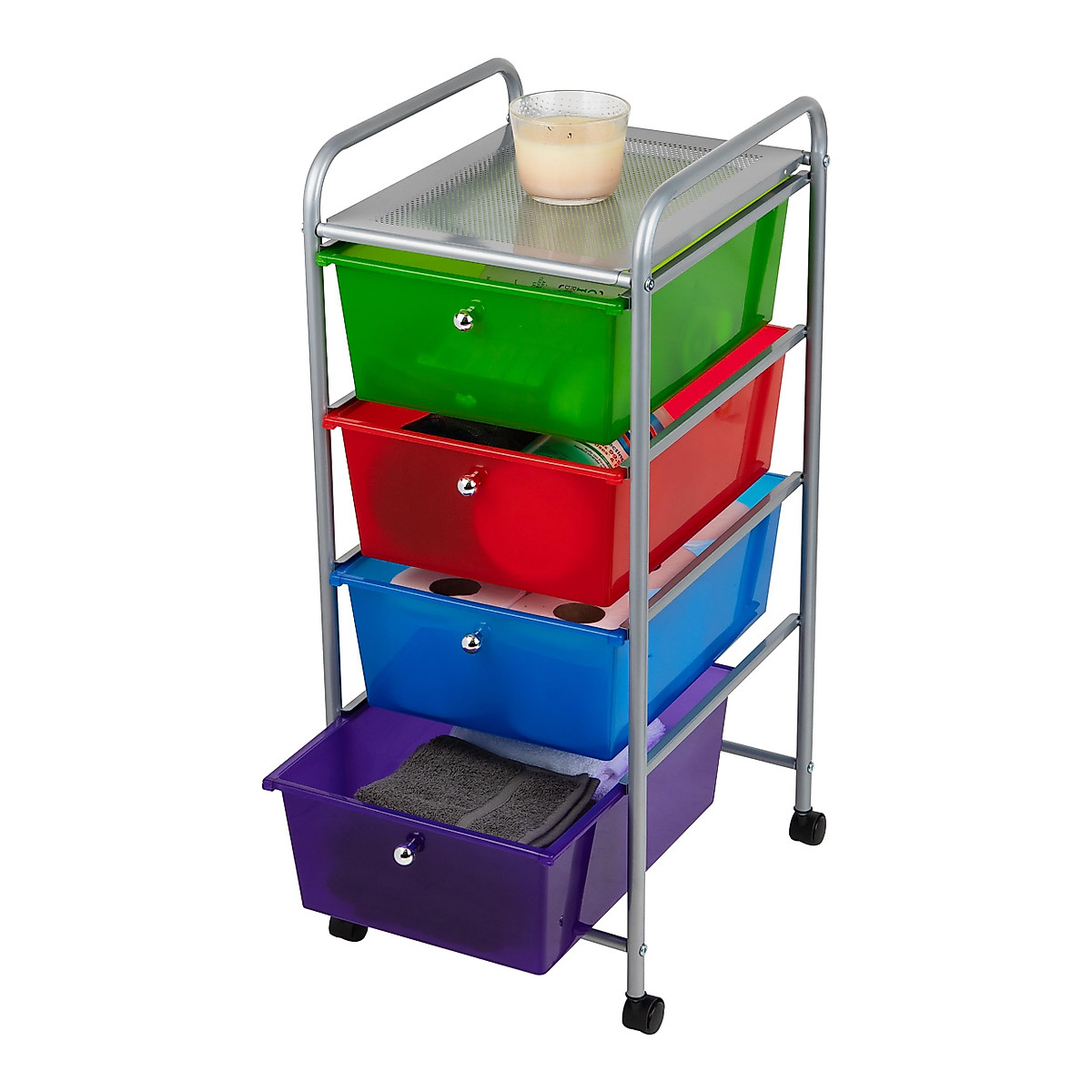 Mind Reader Rolling Storage Cart and Organizer with 4 Plastic Drawers