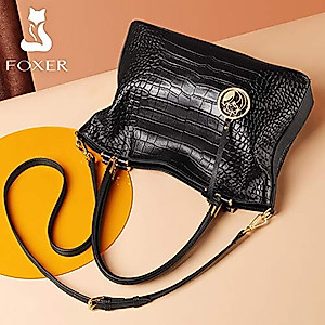 Black Leather Satchel Handbags for Women, Genuine Leather Crocodile Pattern Ladies Alligator Top-handle Bags with Adjustable Shoulder Straps Women's Tote Purses and Handbags Womens Casual Carryalls