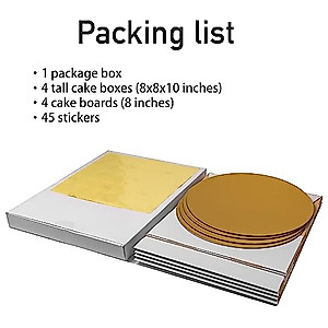 Paremmin 4Pcs 8x8x10inch Tall Cake Boxes with 4 Windows 4Pcs 8inch Cake Boards Disposable Tiered Cake Containers Large Layer Cake Carriers for Party Wedding… (8x8x10 inch (Upgraded))