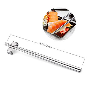 SHARECOOK Chopsticks set, 18/10 Stainless Steel Metal Korean Chopsticks, 9.45 Inches Reusable Chopsticks for Dinner, Easy to Hold, Dishwasher-safe (5 Pairs)