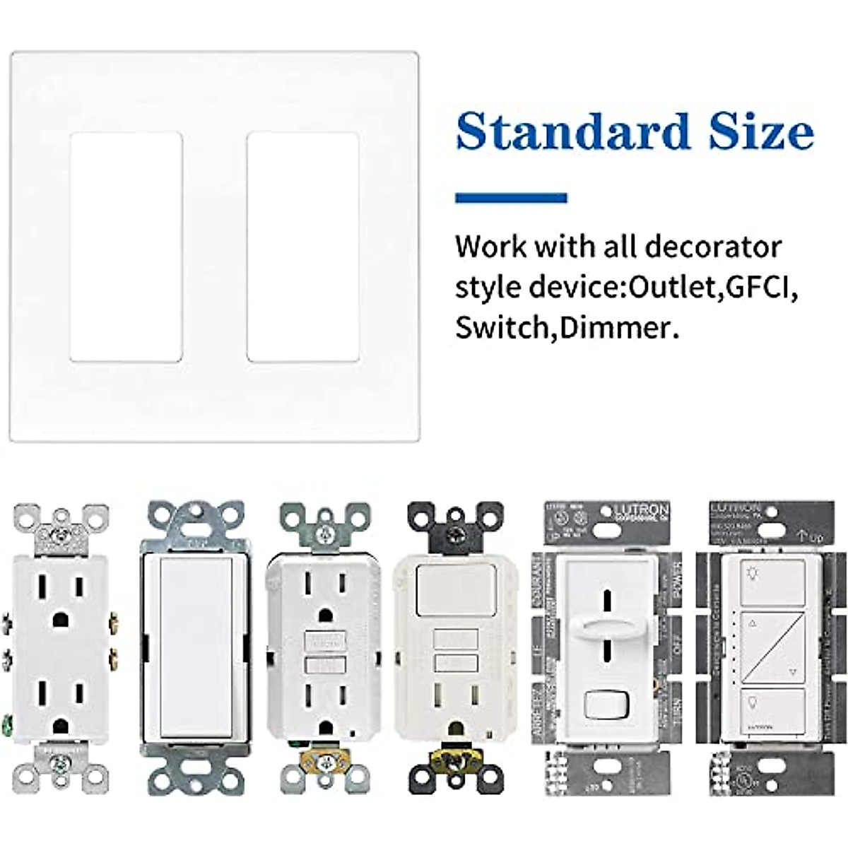 2-Gang Decora Wall Plates, Standard Size Unbreakable Polycarbonate, Screwless Switch Plate gfci Outlet Cover (2 gang screwless white 1pack)
