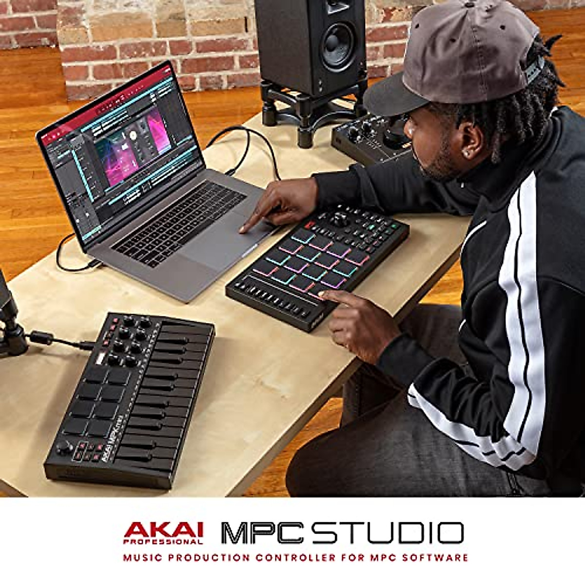 Akai Professional MPC Studio MIDI Controller Beat Maker with 16 Velocity Sensitive RGB Pads, Full MPC 2 Software, assignable Touch Strip & LCD Display