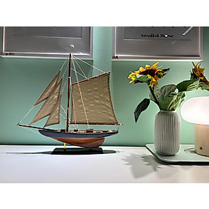 SAILINGSTORY Wooden Sailboat Decor Sailboat Model Boat Decor Ship Model Yacht Navy Antique Finish